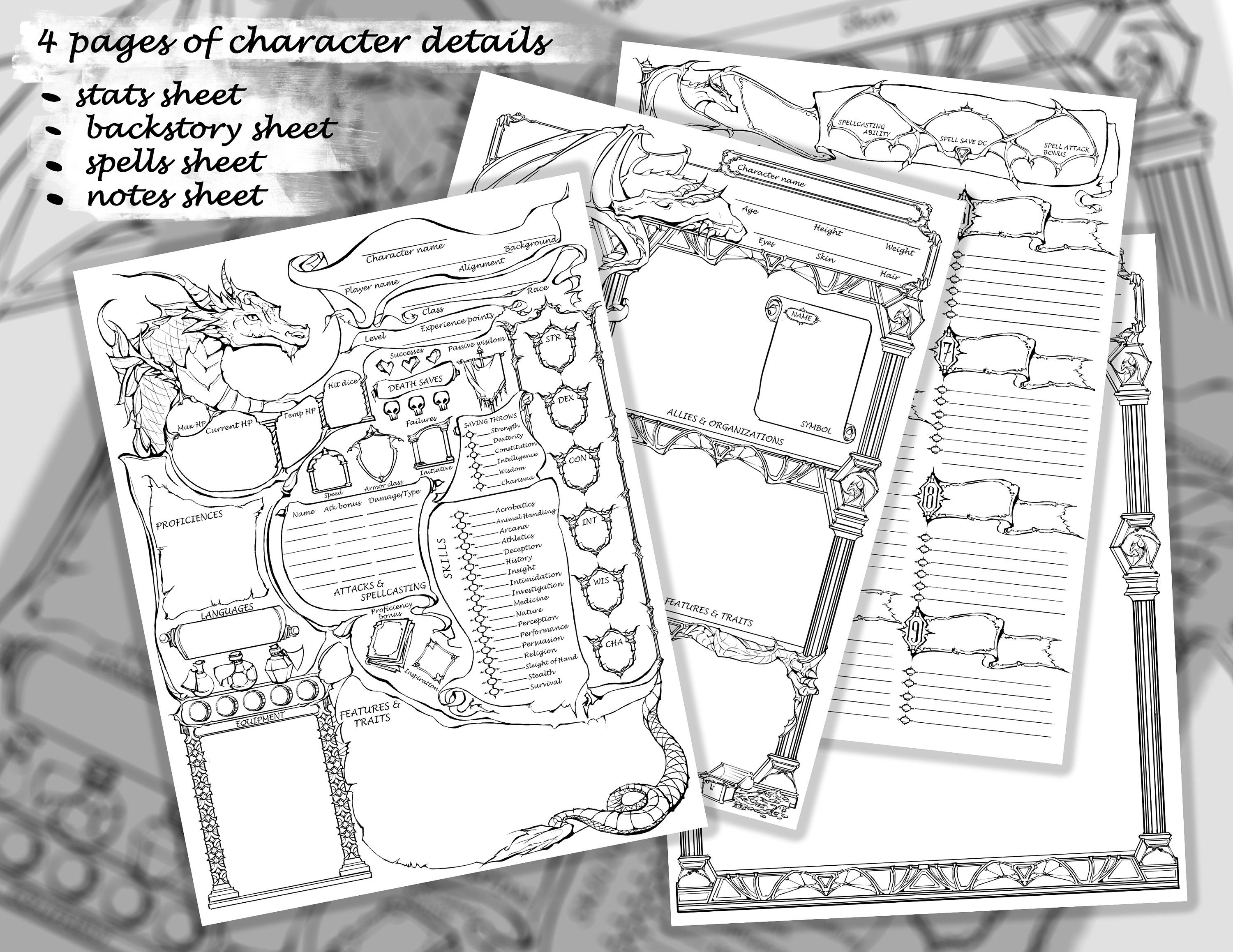 Dnd 5e Dragon Character Sheet / Printable Fillable PDF / Dungeon and ...