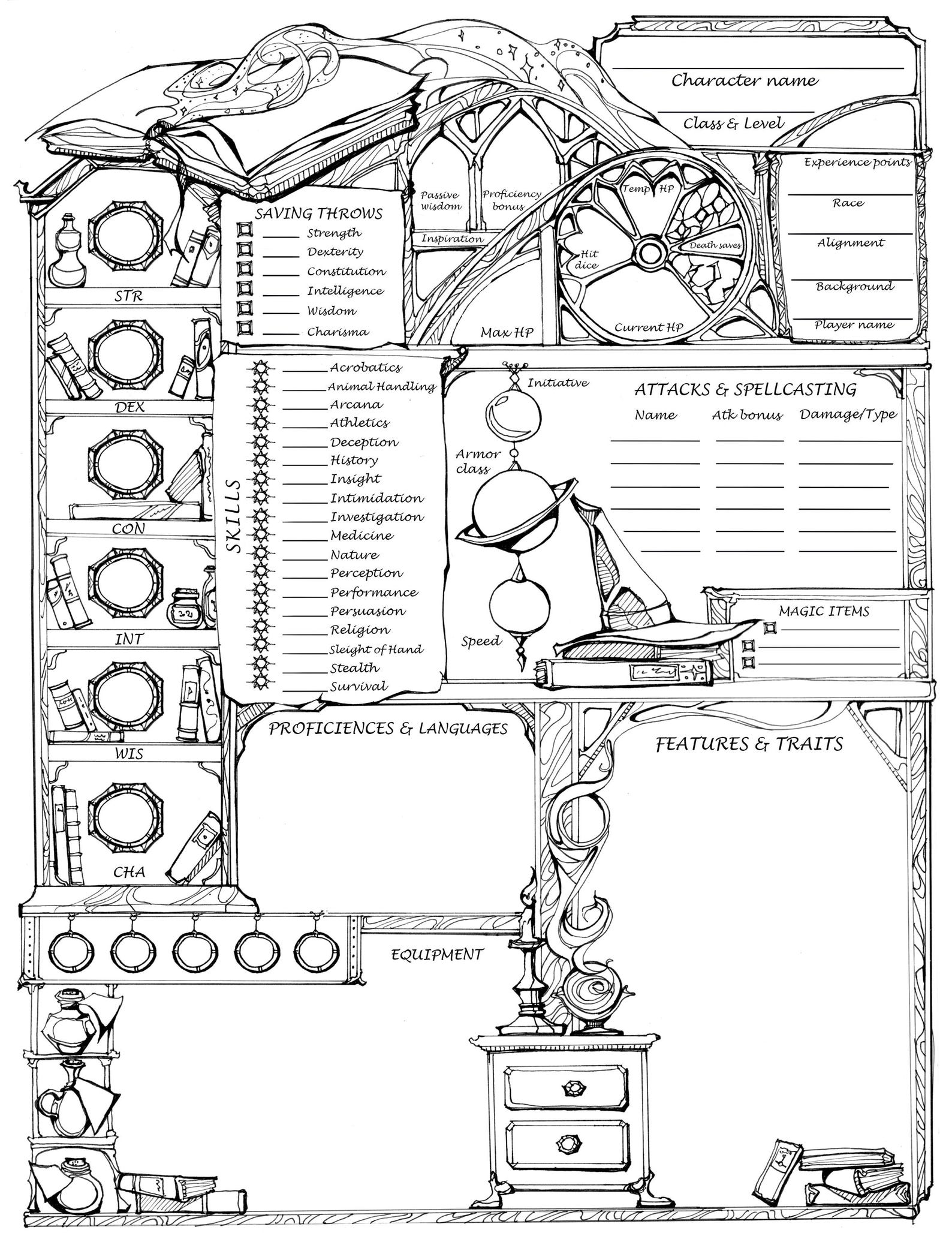 Dnd 5e Wizard Character Sheet / Printable Fillable PDF / Dungeon and ...