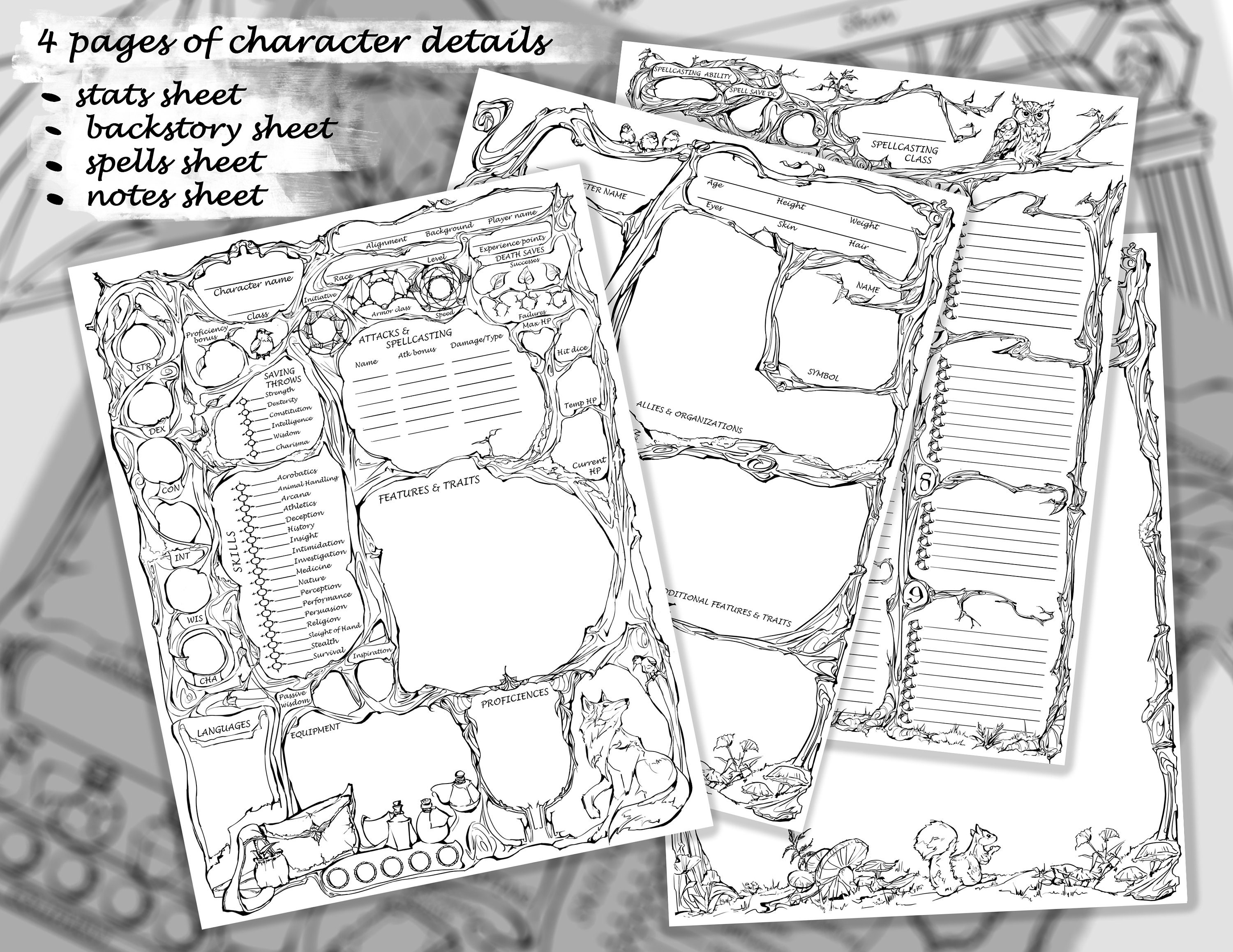 Dnd 5e Druid Character Sheet / Printable Fillable PDF / Dungeon and ...