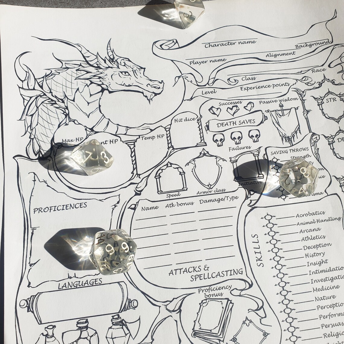 Dnd 5e Dragon Character Sheet / Printable Fillable PDF / Dungeon and ...