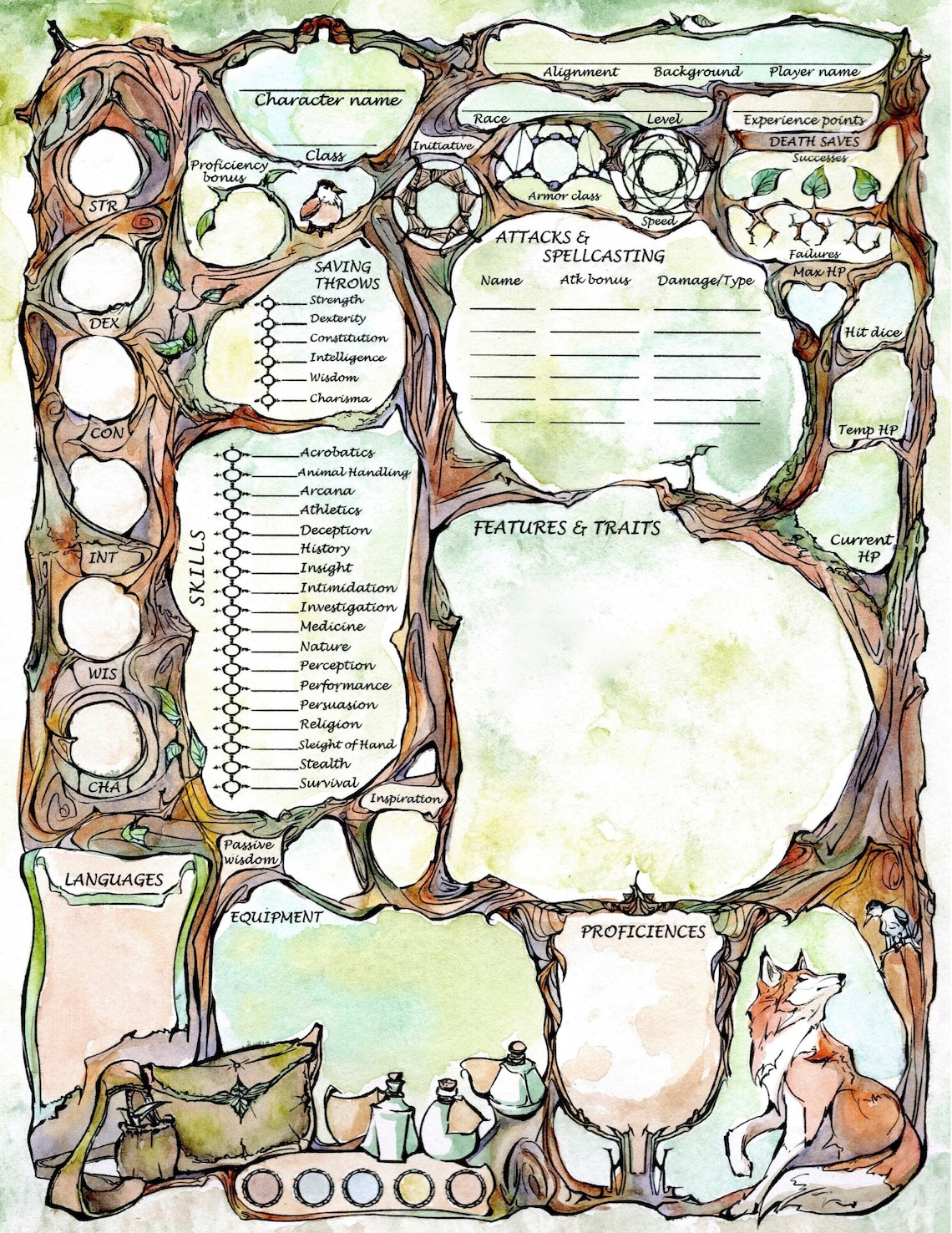 Dnd 5e Druid Character Sheet / Fillable PDF Digital Download / Dungeon ...