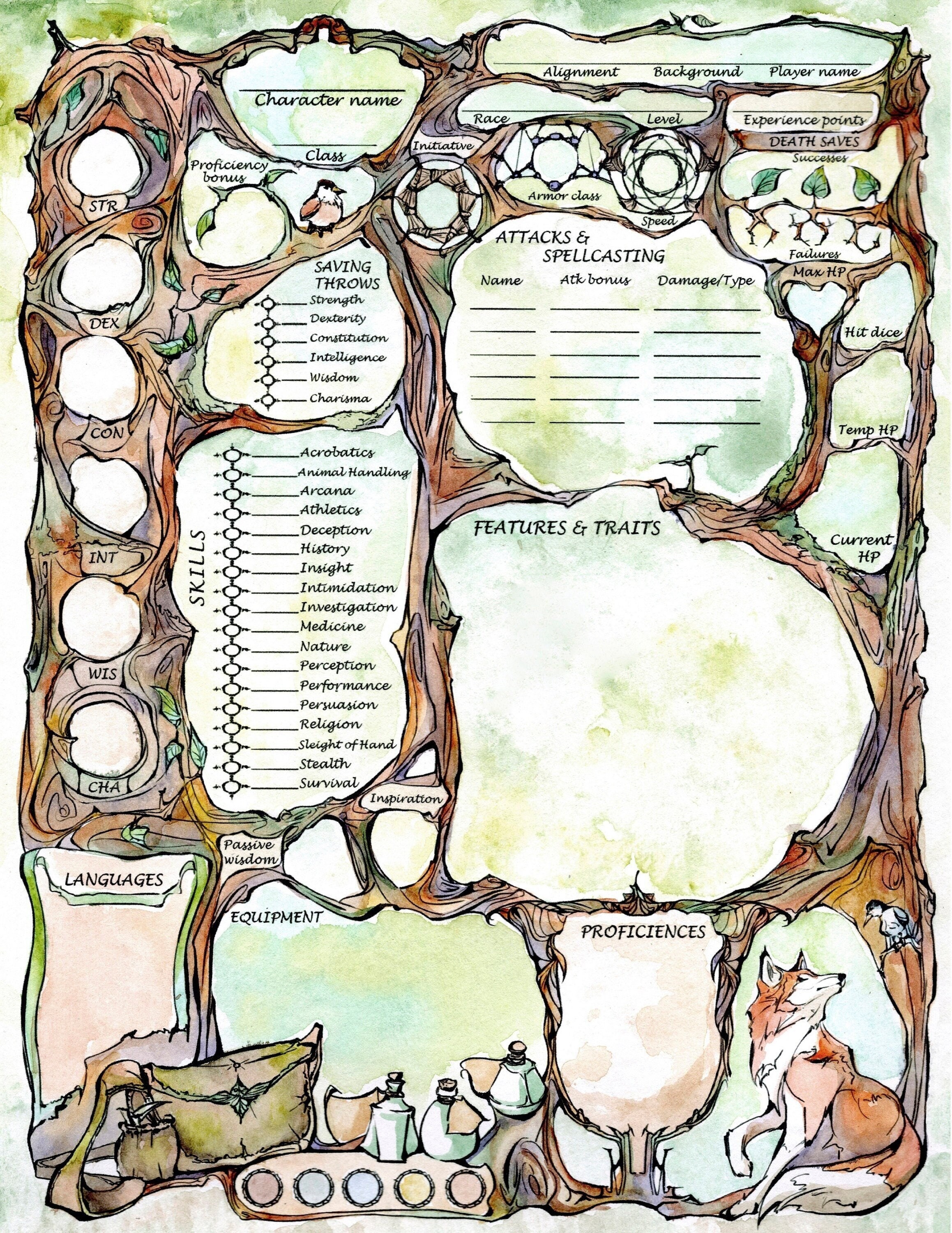 Dnd 5e Druid Character Sheet / Fillable PDF Digital Download / Dungeon ...