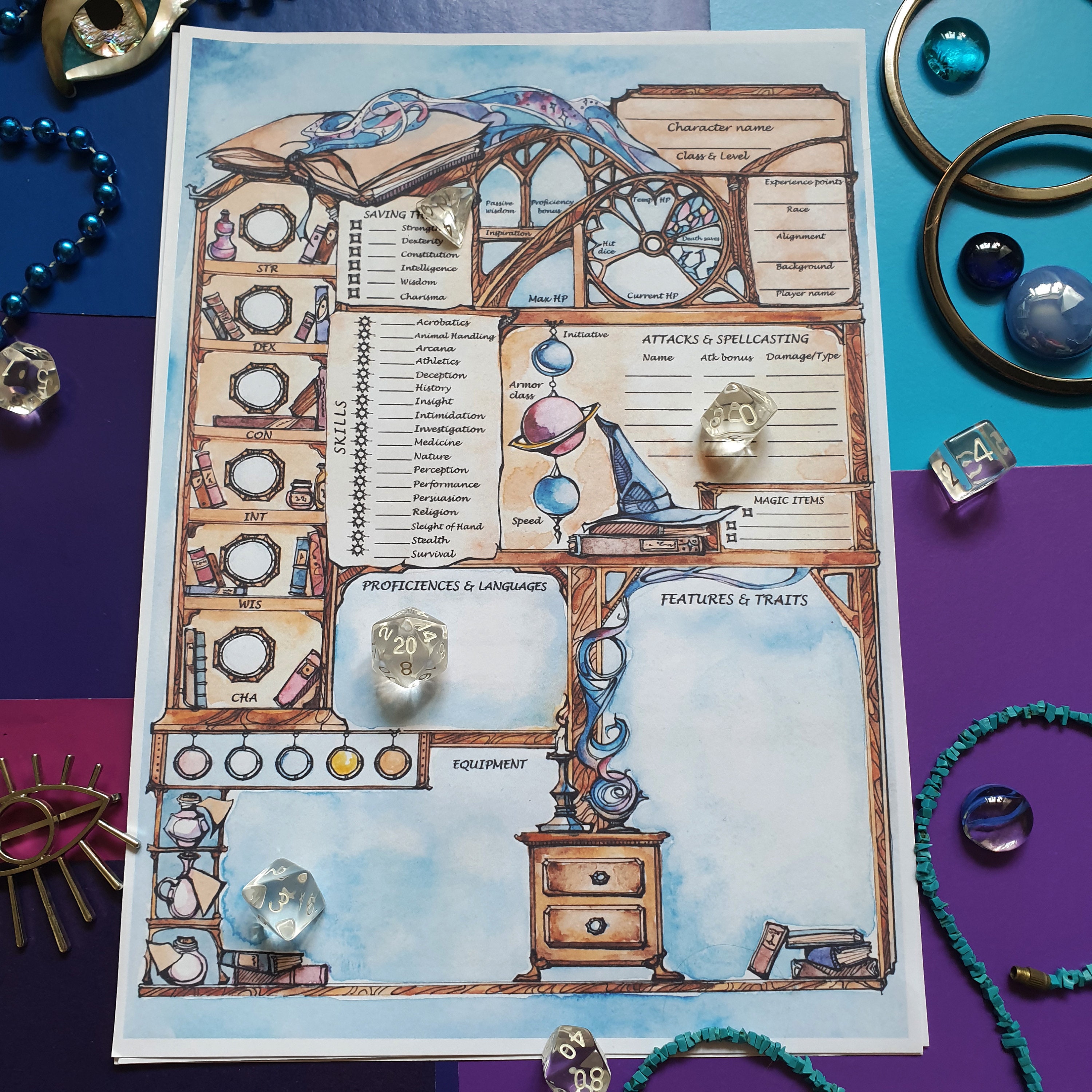 Dnd 5e Wizard Character Sheet / Fillable PDF Digital Download / Dungeon and Dragons Gifts ...