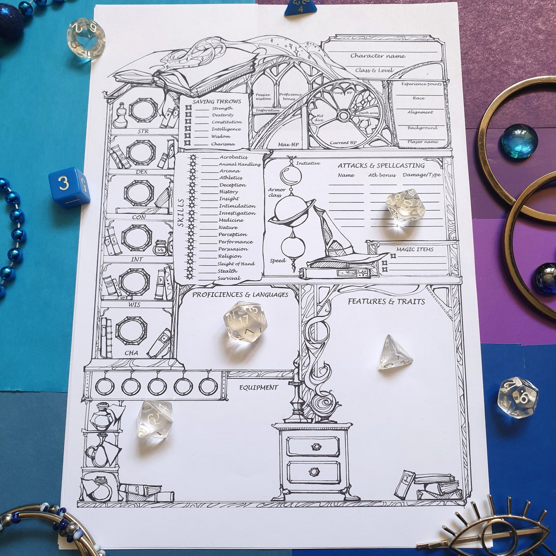 Dnd 5e Wizard Character Sheet / Printable Fillable PDF / Dungeon and ...