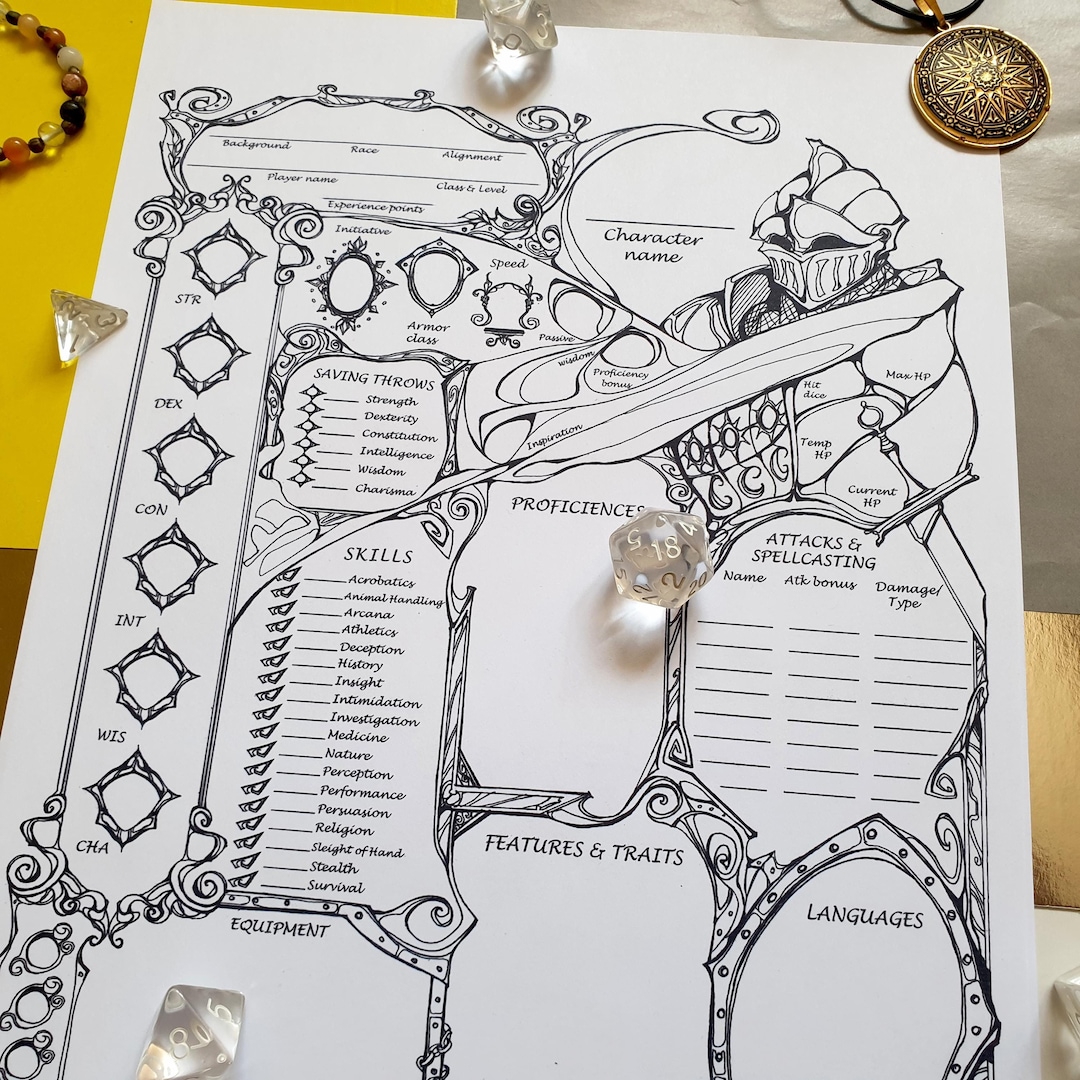 Dnd 5e Paladin Character Sheet / Printable Fillable PDF / Dungeon and ...