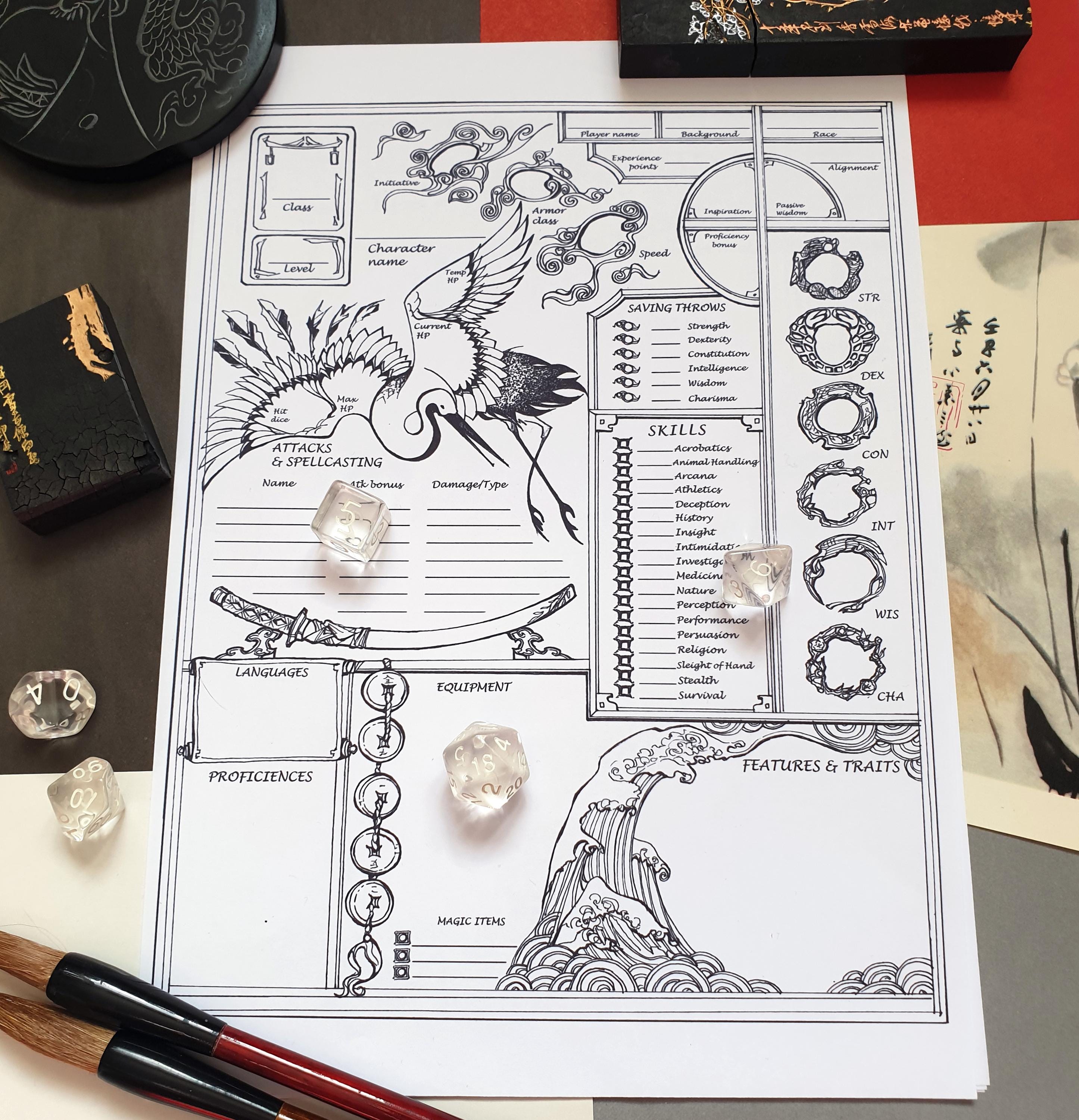 Dnd 5e Monk Character Sheet / Printable Fillable PDF / Dungeon and ...