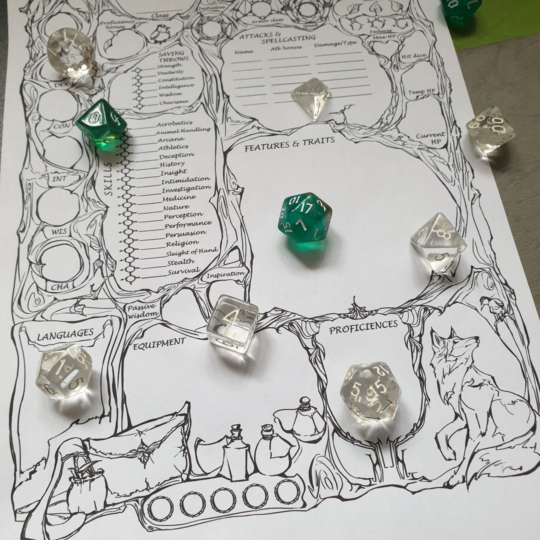 Dnd 5e Druid Character Sheet / Printable Fillable PDF / Dungeon and ...