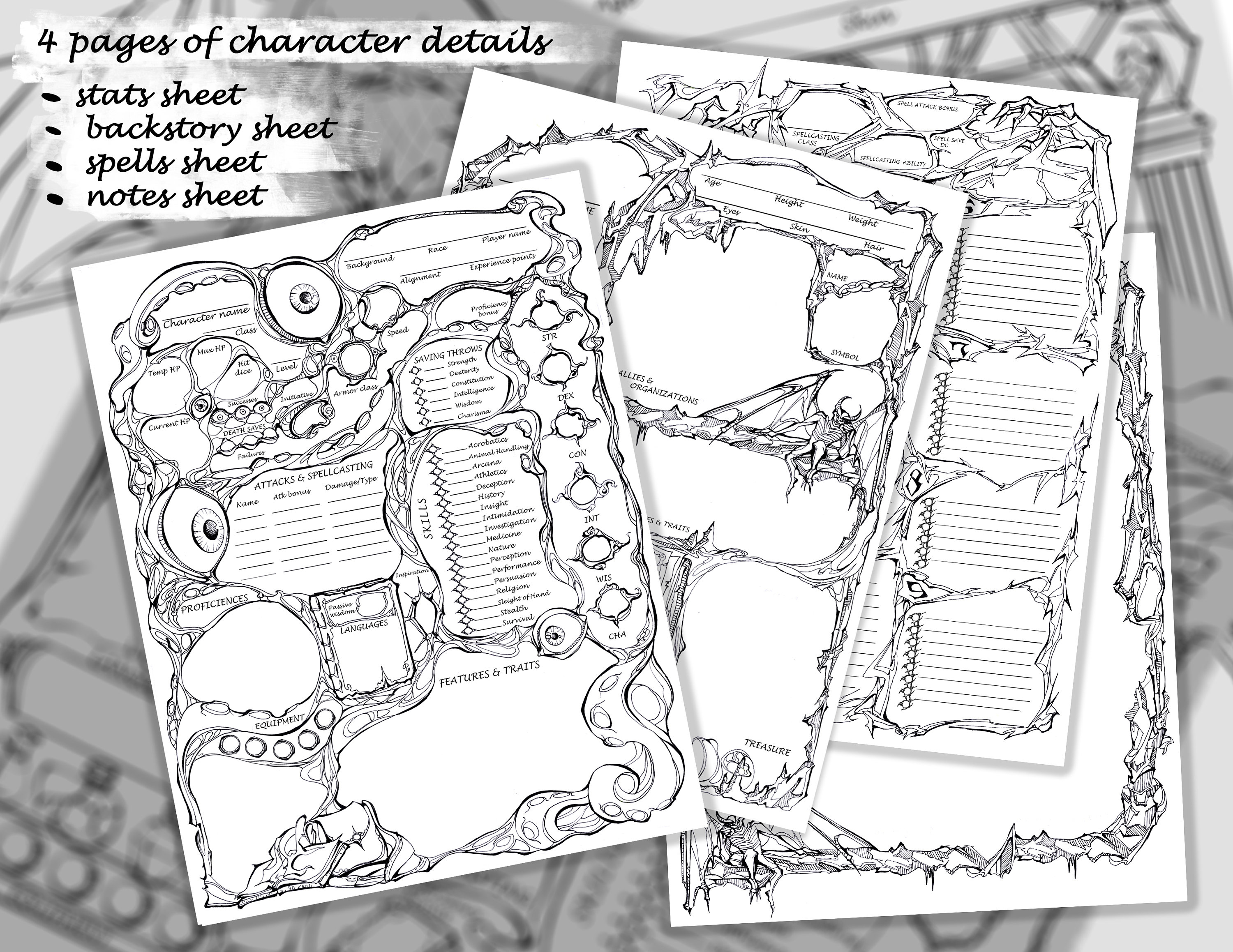 Dnd 5e Warlock Character Sheet / Printable Fillable PDF / Dungeon and ...
