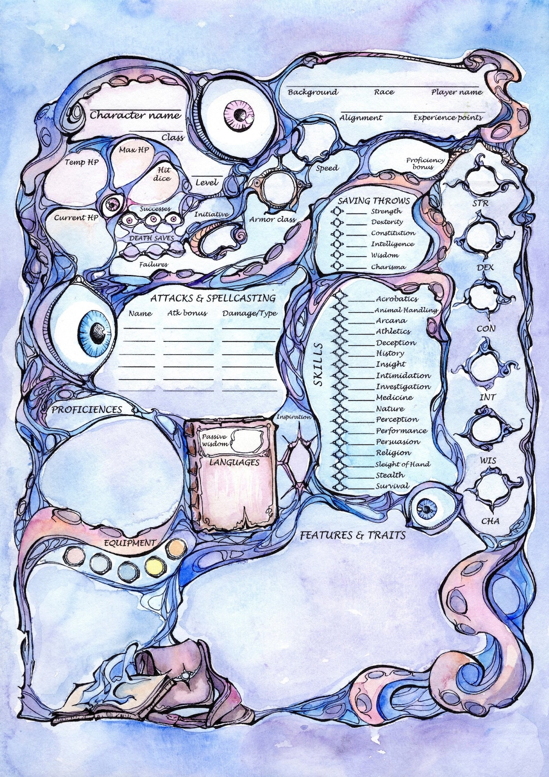 Dnd 5e Warlock Character Sheet / Fillable PDF Digital Download / Dungeon and Dragons Gifts ...