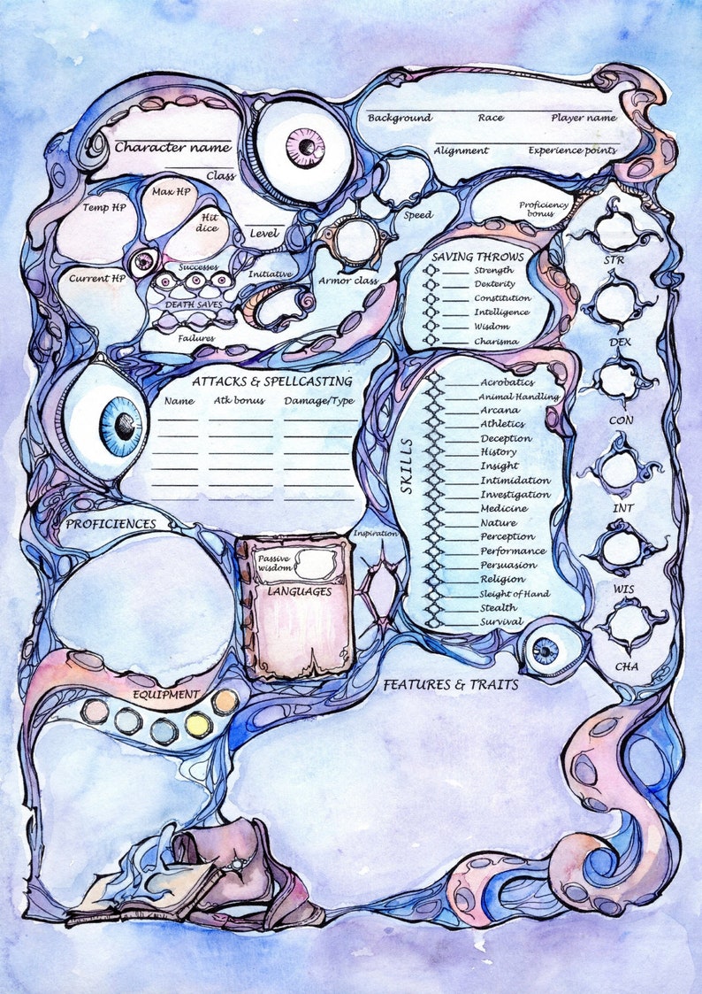 Dnd 5e Warlock Character Sheet / Fillable PDF Digital Download / Dungeon and Dragons Gifts ...