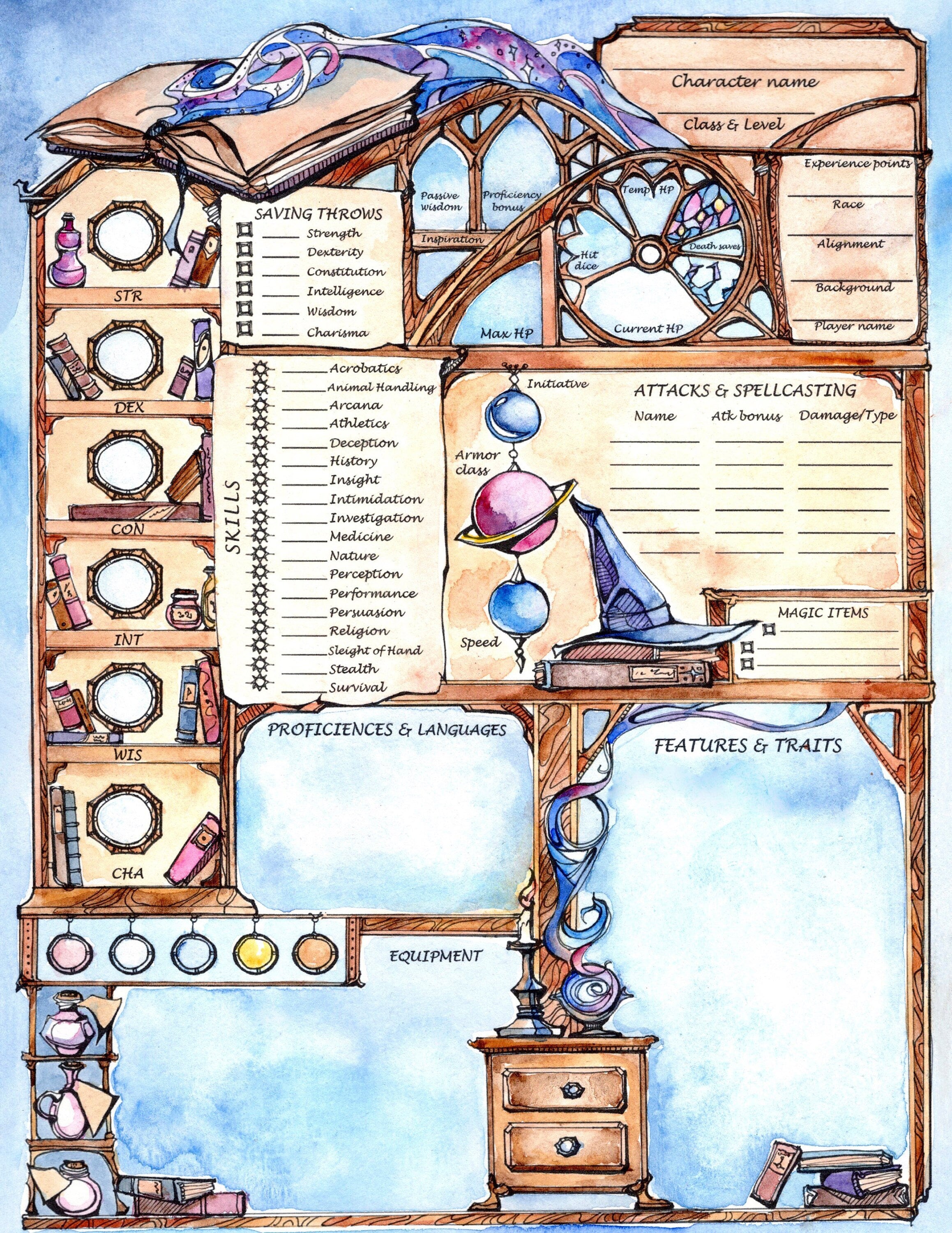 Dnd 5e Wizard Character Sheet / Fillable PDF Digital Download / Dungeon and Dragons Gifts ...