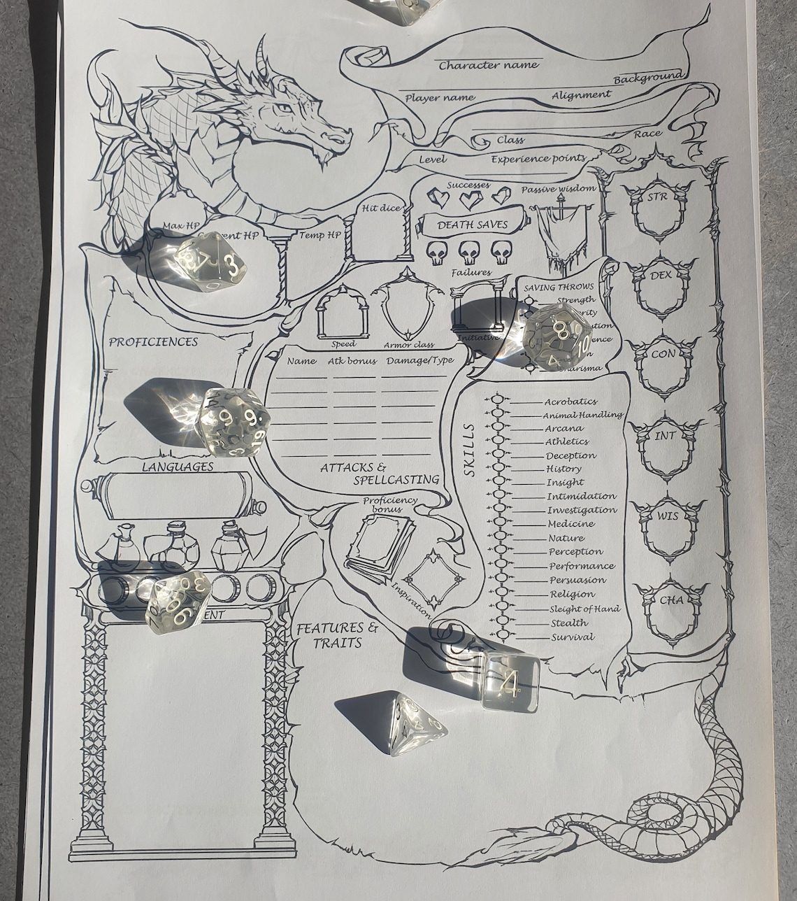 Dnd 5e Dragon Character Sheet / Printable Fillable PDF / Dungeon and ...