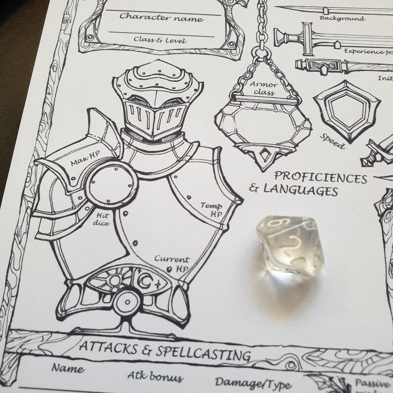 Dnd 5e Fighter Character Sheet / Printable Fillable PDF / Dungeon and ...