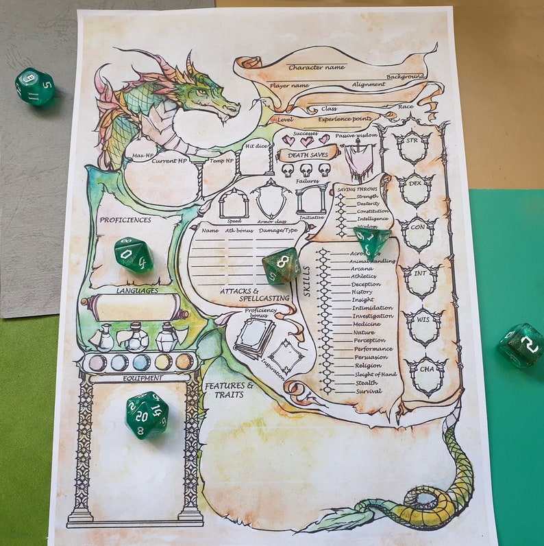 Dnd 5e Dragon Character Sheet / Fillable PDF Digital Download / Dungeon ...