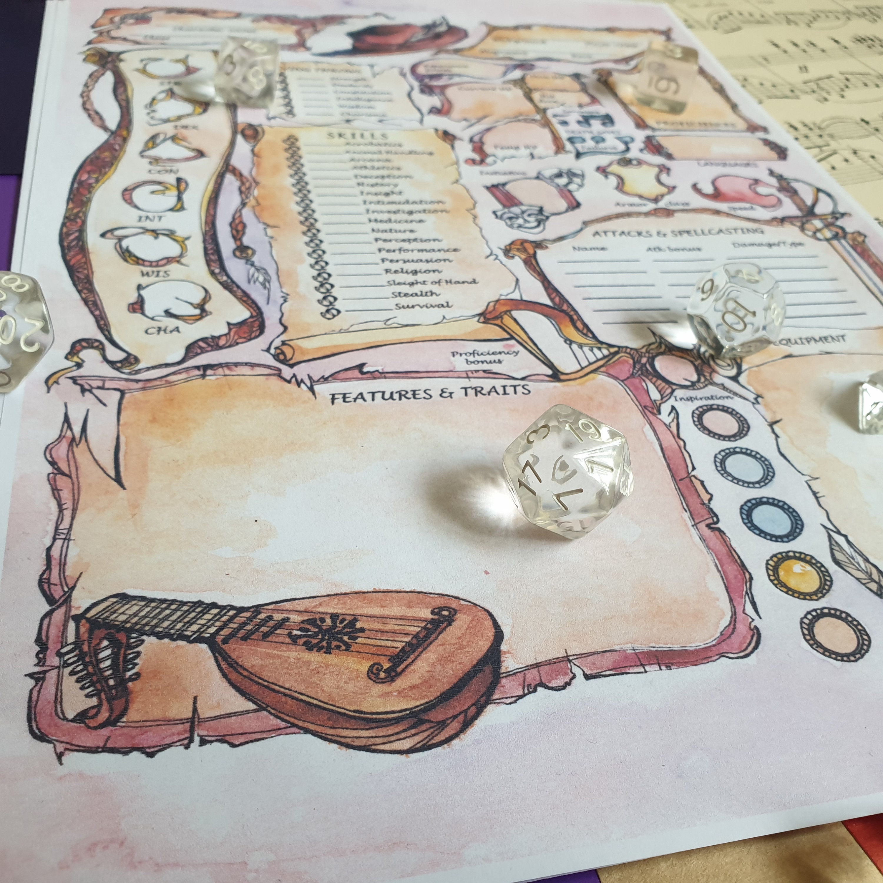 Dnd 5e Bard Character Sheet / Fillable PDF Digital Download / Dungeon ...