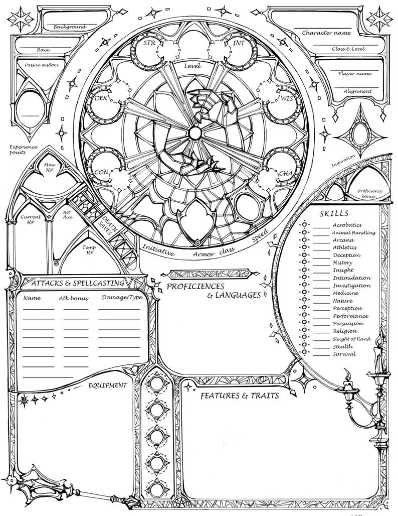 Dnd 5e Cleric Character Sheet / Printable Fillable PDF / Dungeon and ...