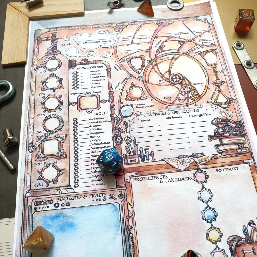 Dnd 5e Artificer Character Sheet / Fillable PDF Digital Download / Dungeon and Dragons Gifts ...