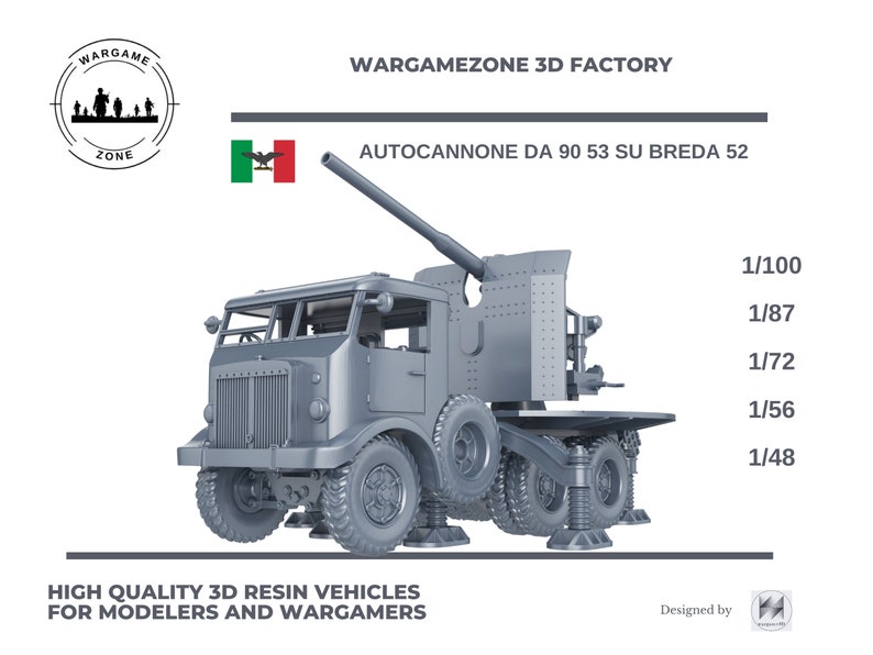 WWII ITALIAN Autocannone Da 90 53 Su Breda 52 1/100 15mm 1/87 Ho 1/72 ...