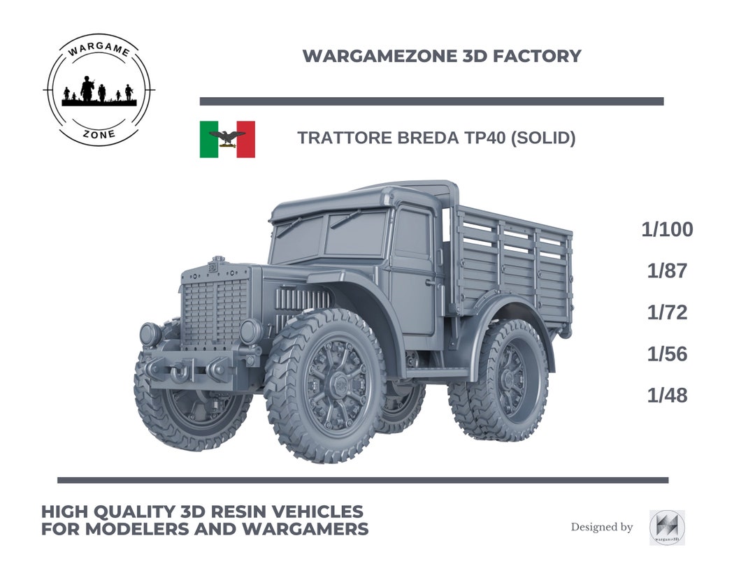 WWII ITALIAN Trattore Breda TP 40 Solid 1/100 15mm 1/87 Ho 1/72 20mm 1/ ...