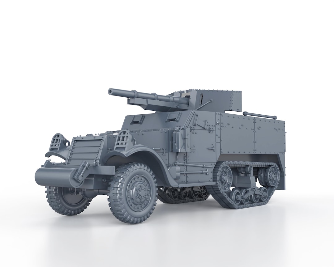 WWII US M3 75mm GMC Half Track - 1/100 15mm 1/87 Ho 1/72 20mm 1/56 28mm ...