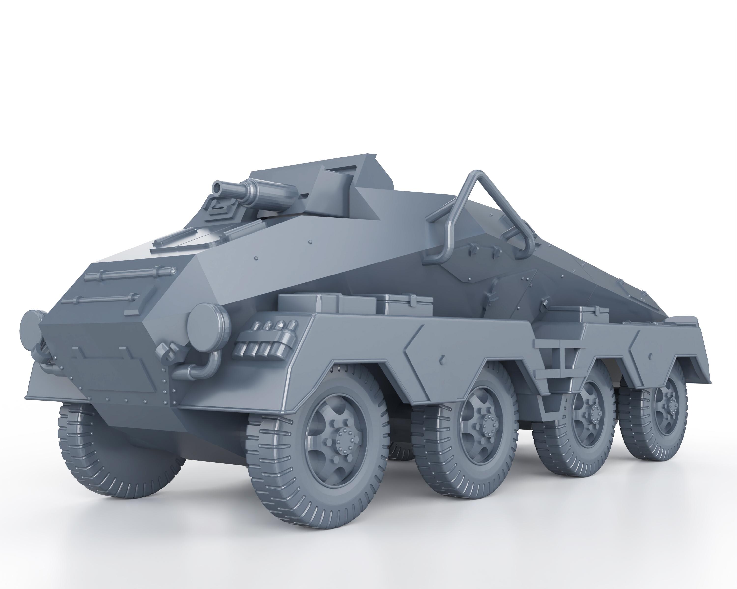 WWII GERMAN - Sd Kfz 233 8 Rad - 1/100 15mm 1/87 Ho 1/72 20mm 1/56 28mm ...