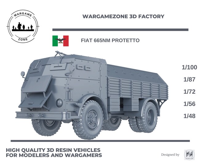 WWII ITALIAN Fiat 665 NM Protetto Blindato 1/100 15mm 1/87 Ho 1/72 20mm ...
