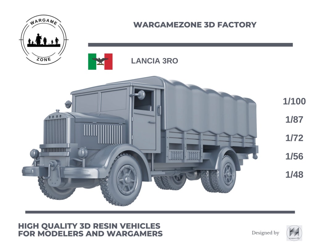 WWII ITALIAN Lancia 3 Ro 1/100 15mm 1/87 Ho 1/72 20mm 1/56 28mm 1/48 ...