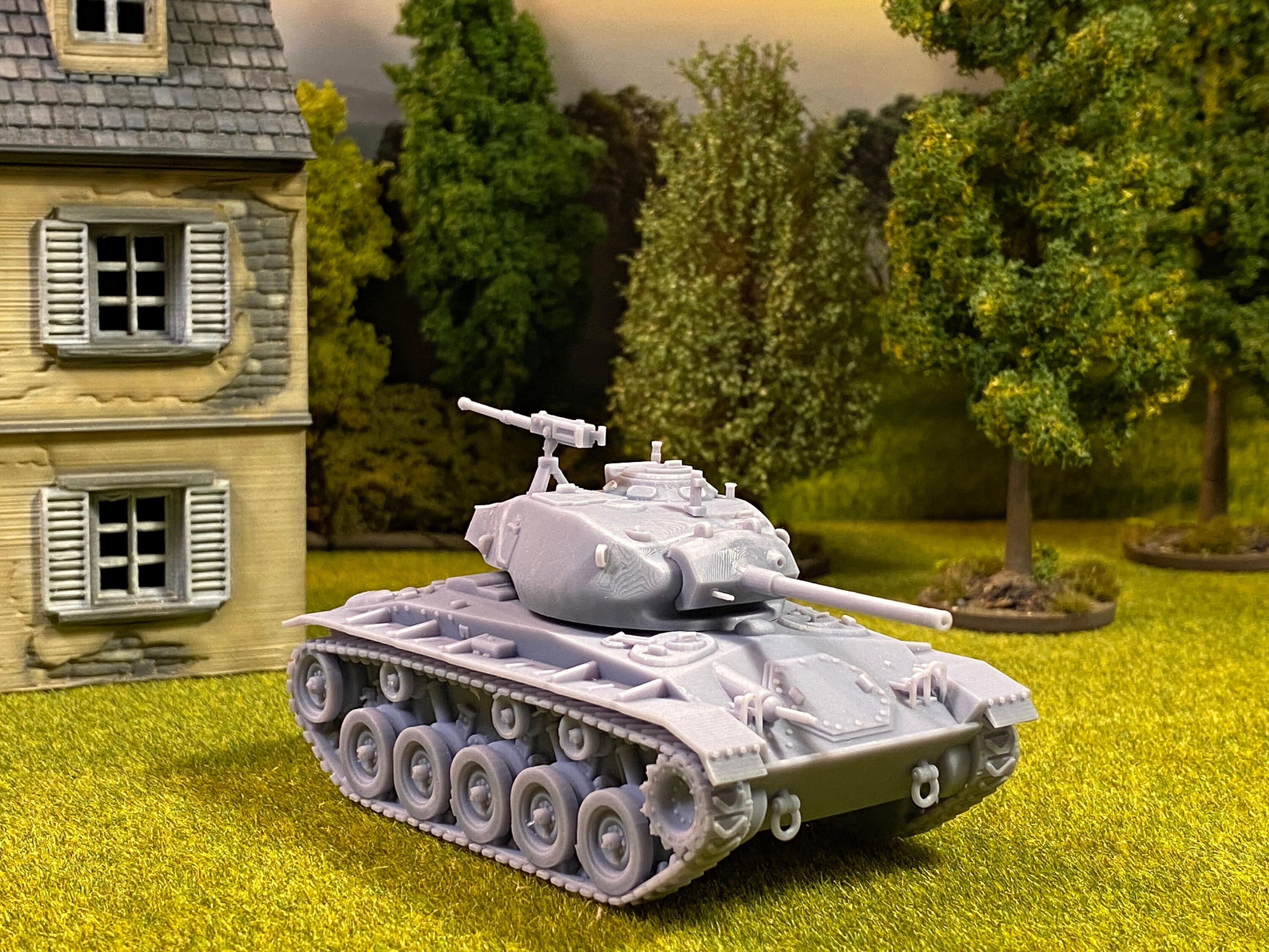 WWII US M24 Chaffee 1/100 15mm 1/87 Ho 1/72 20mm 1/56 28mm 1/48 1/35 ...