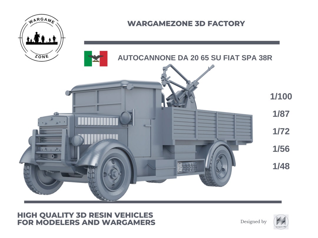 WWII ITALIAN Autocannone Da 20 65 Su Fiat Spa 38R 1/100 15mm 1/87 Ho 1/ ...