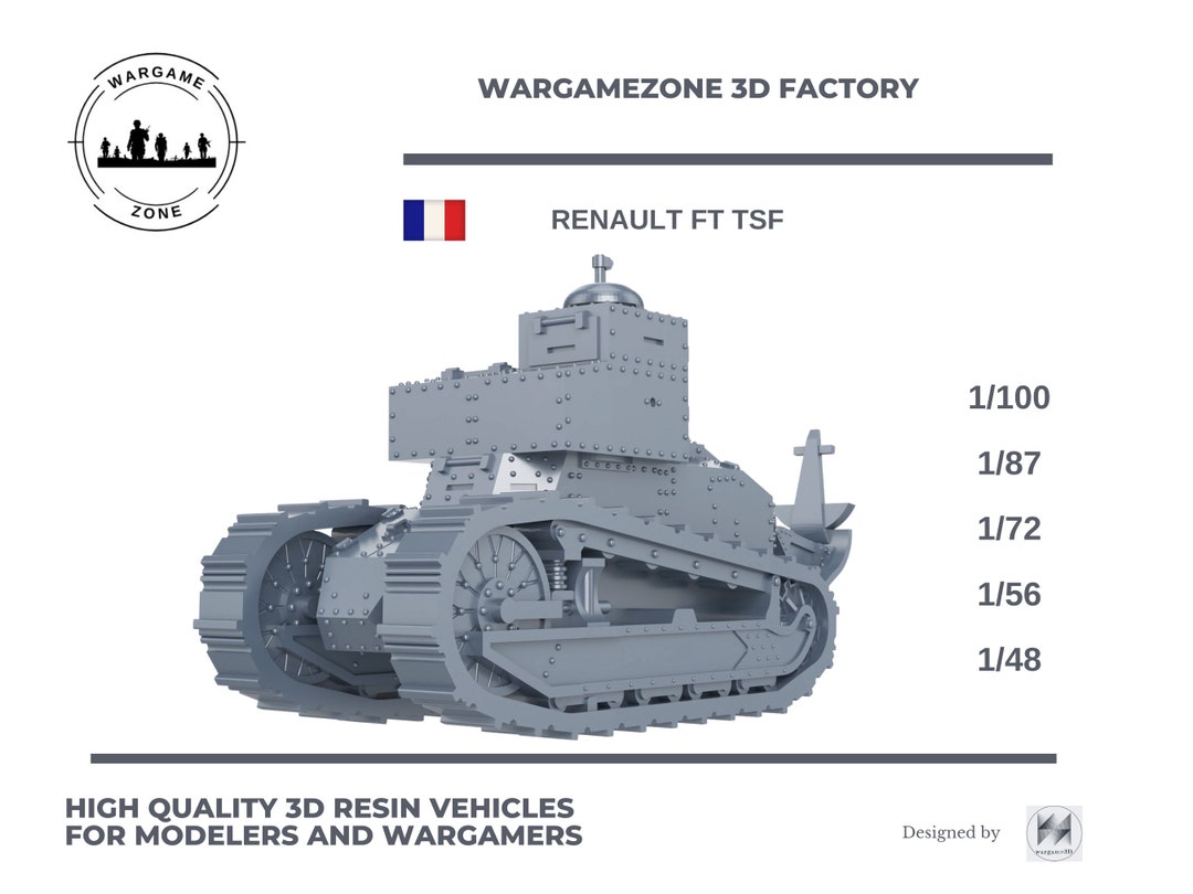 WWII French Radio Command Tank Renault FT Tsf 1/100 15mm 1/87 Ho 1/72 ...