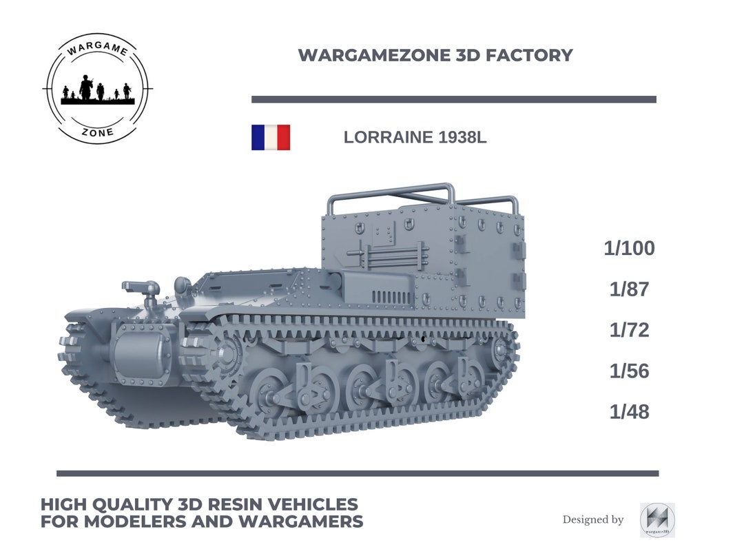 WWII French VBCP Lorraine 1938 L 1/100 15mm 1/87 Ho 1/72 20mm 1/56 28mm ...