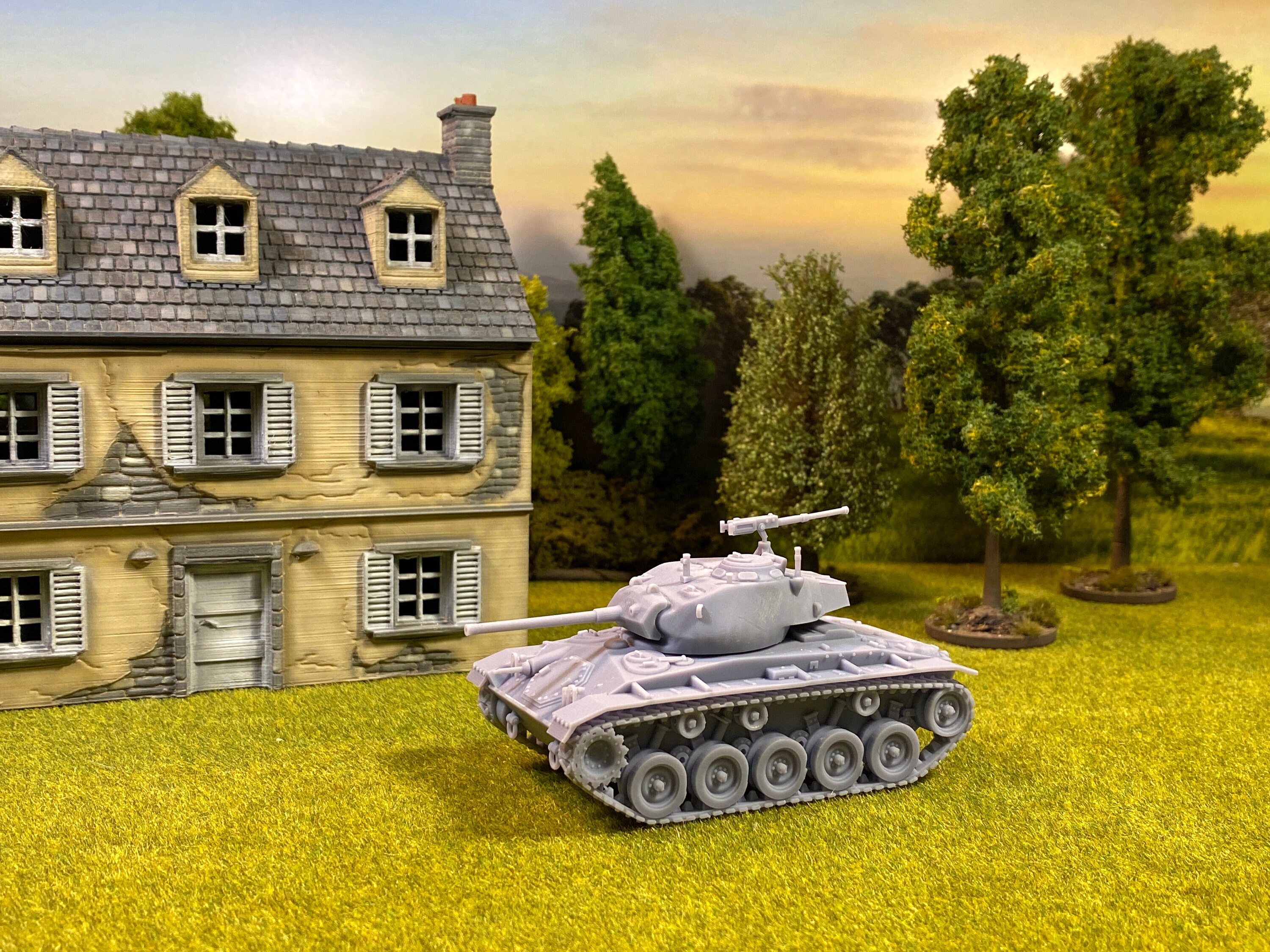 WWII US M24 Chaffee 1/100 15mm 1/87 Ho 1/72 20mm 1/56 28mm 1/48 1/35 ...