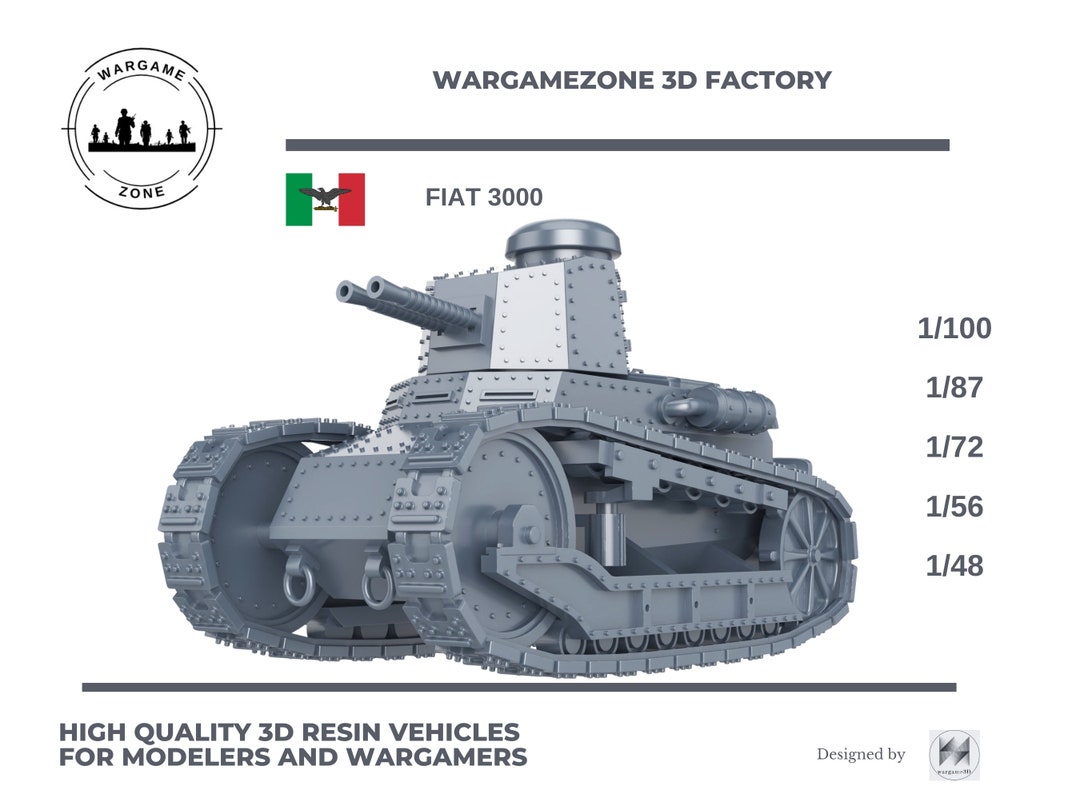 WWII ITALIAN Fiat 3000 1/100 15mm 1/87 Ho 1/72 20mm 1/56 28mm 1/48 ...