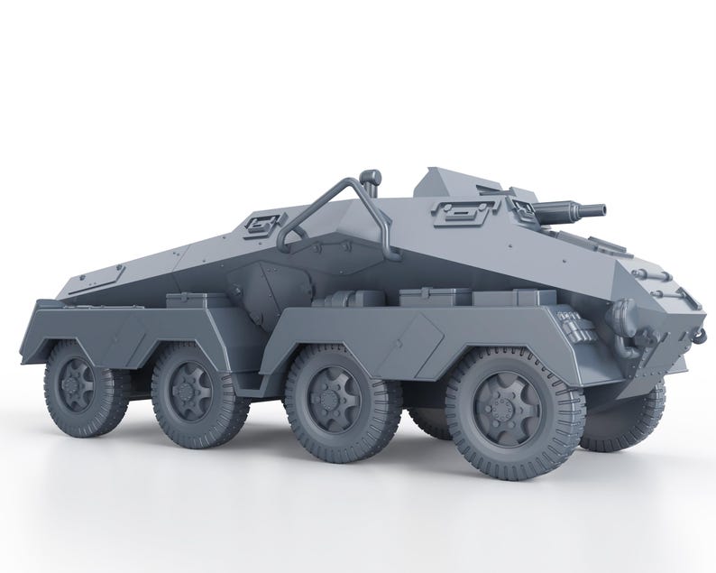 WWII GERMAN - Sd Kfz 233 8 Rad - 1/100 15mm 1/87 Ho 1/72 20mm 1/56 28mm ...