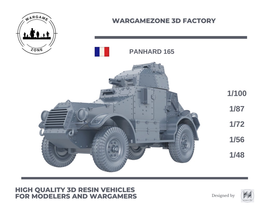 WWII FRENCH Armoured Car Panhard 165 1/100 15mm 1/87 Ho 1/72 20mm 1/56 ...