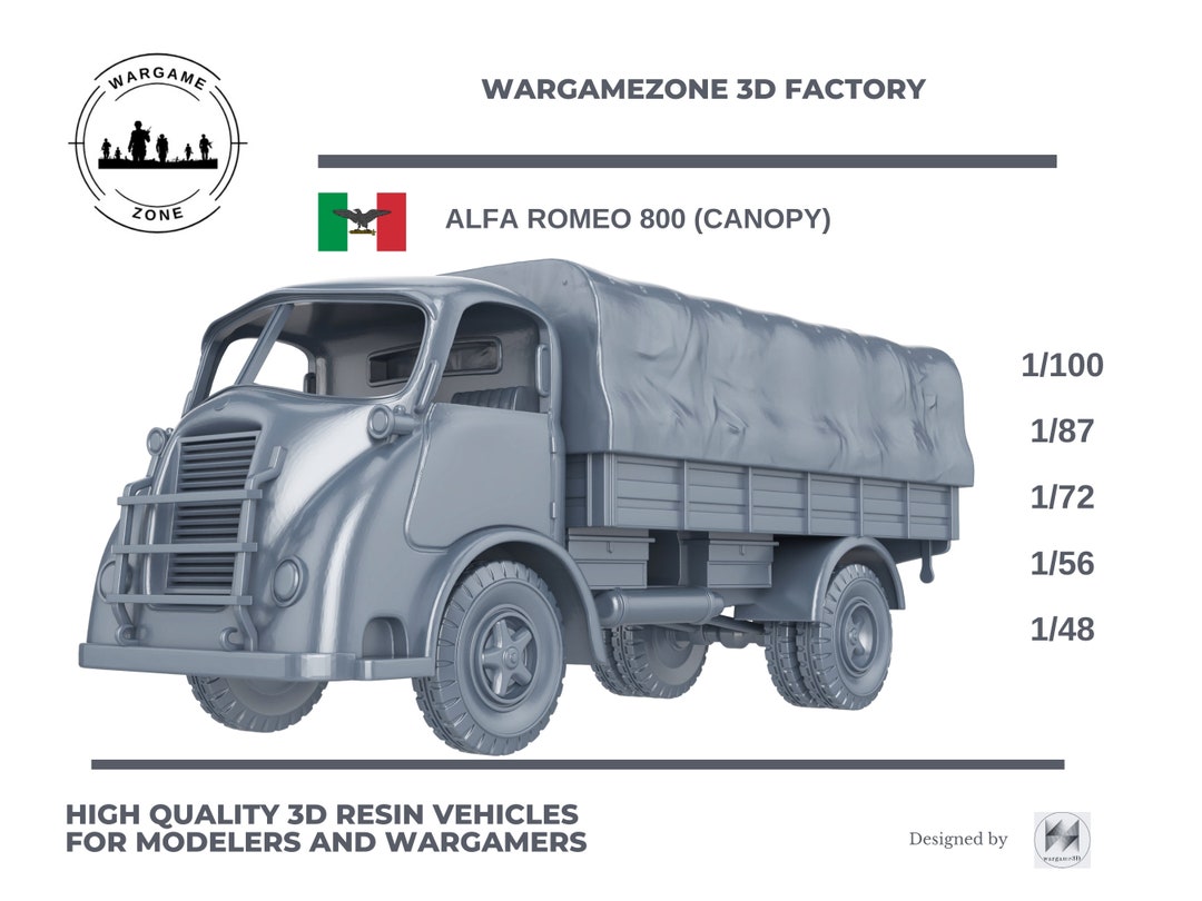 WWII ITALIAN Heavy Truck Alfa Romeo 800 Canopy 1/100 15mm 1/87 Ho 1/72 ...