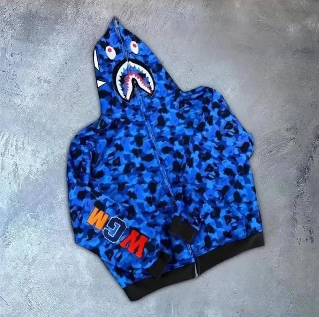 Unisex 2 Thread Bape Hooded Zipper Cardigan Blue - Etsy
