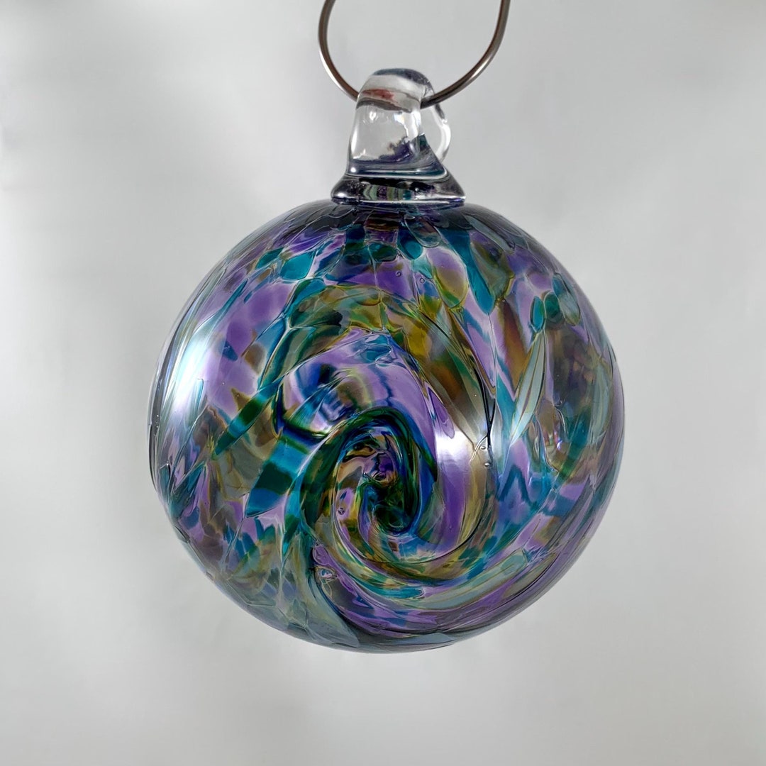 4.25 Blown Glass Ornament/wave Ball Aqua, Hyacinth, Silver Mix - Etsy