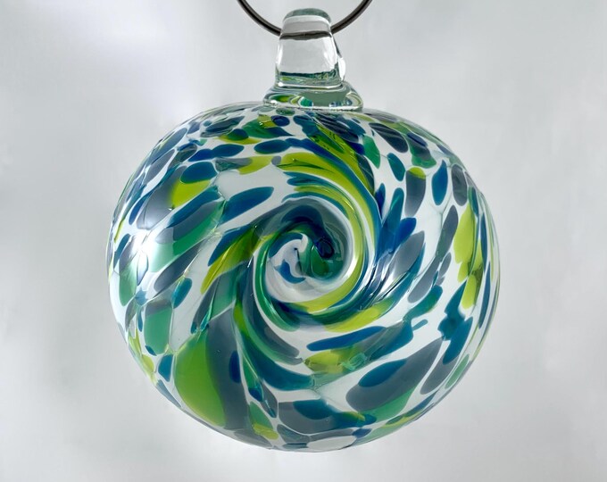 4.25" Blown Glass Ornament/wave Ball– Blue Green Mix on White - Etsy