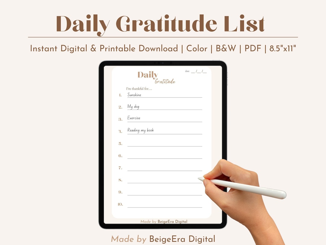 Daily Gratitude Instant Digital Download, Daily Gratitude List ...