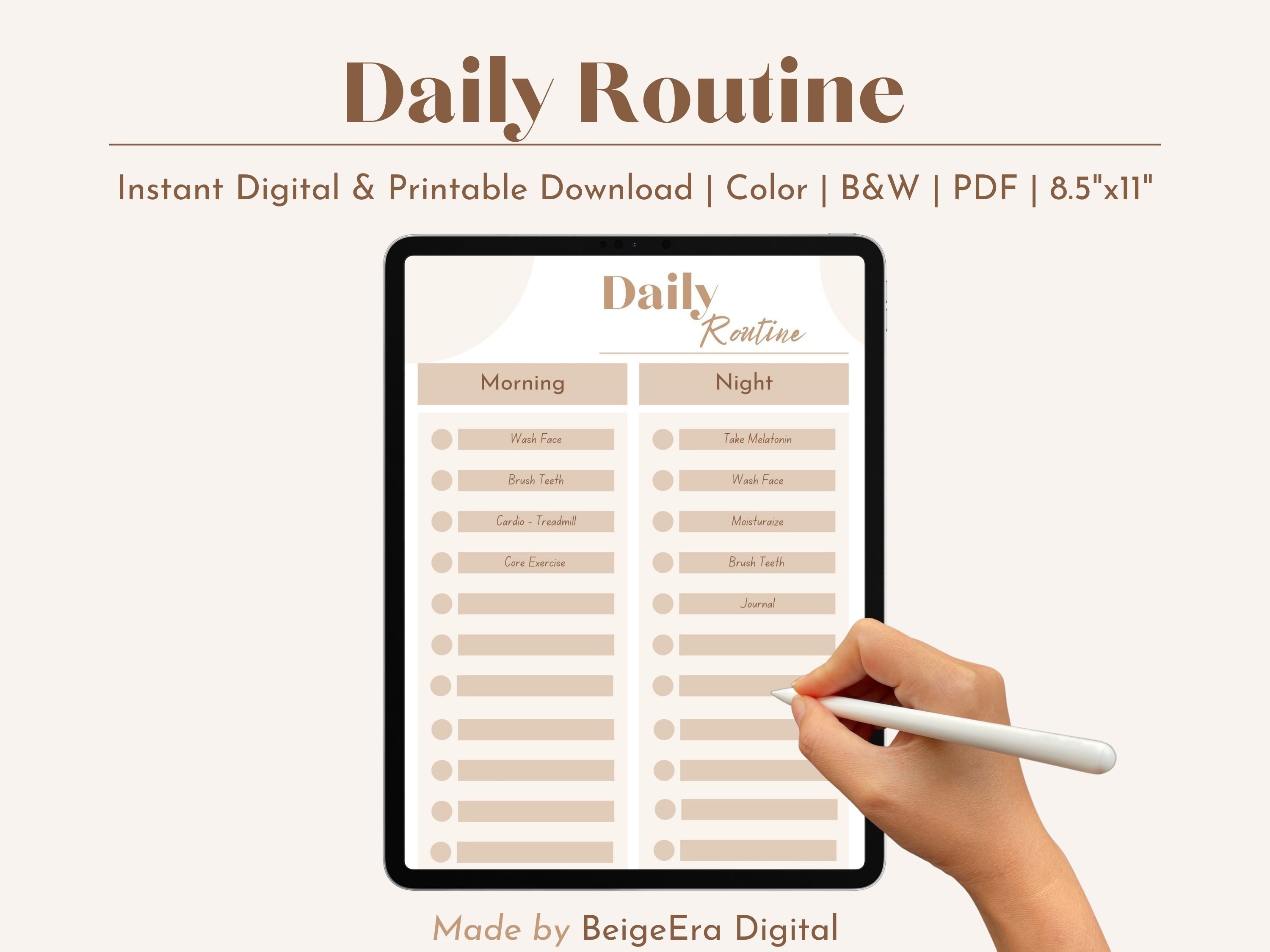 Daily Routine Instant Download, Morning Night AM PM to Do List ...