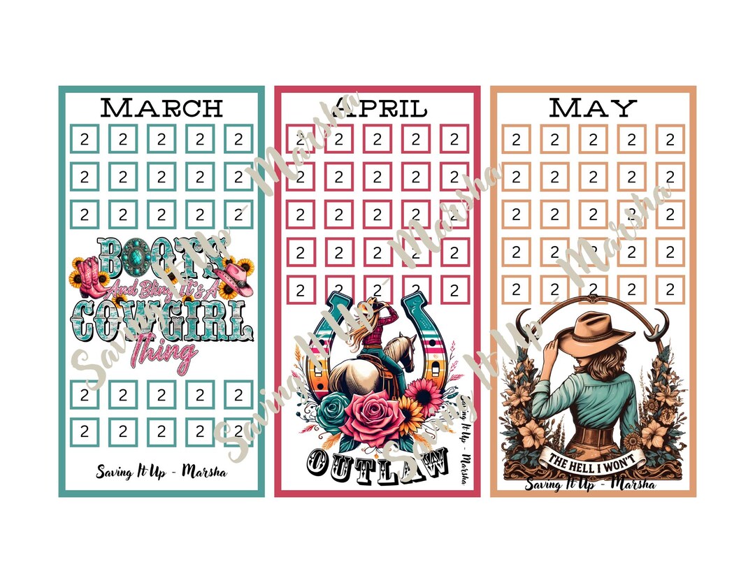 Cowgirl, Western, March, April, May Monthly Savings Challenge - Etsy