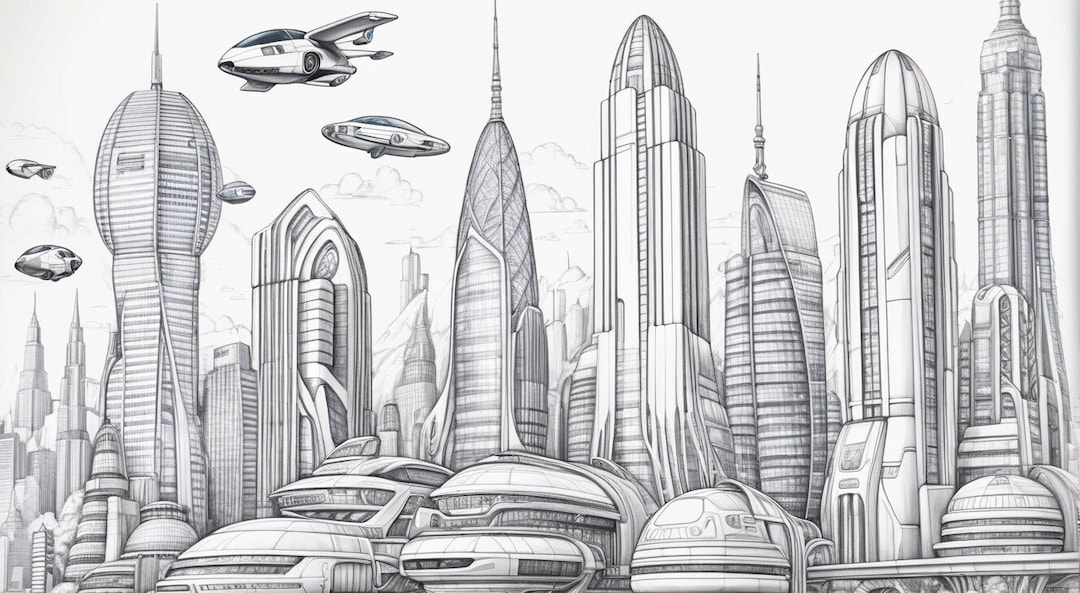 City of the Future to Color - Etsy