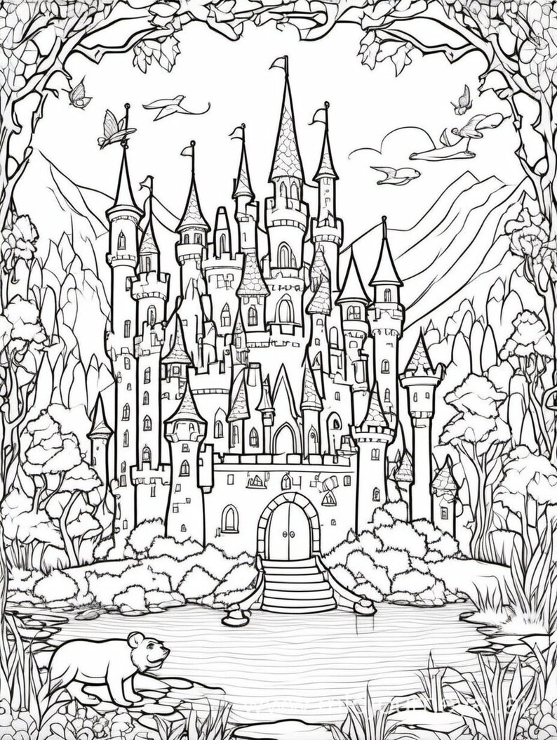 Princess (or Medieval) Castle to Color - Etsy