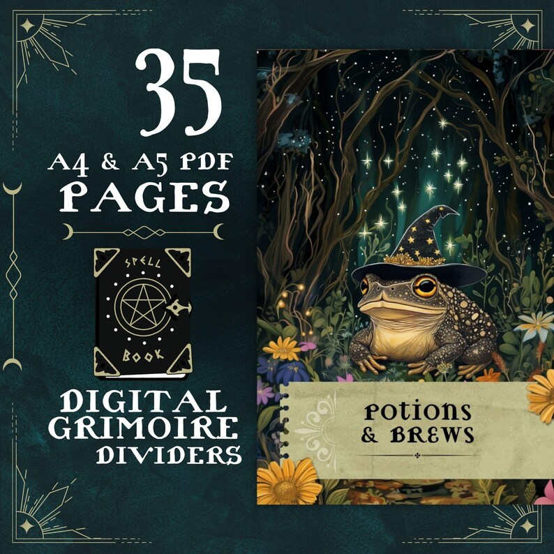 Printable Grimoire Journal Witchy Toad Divider Pages - Digital Grimoire ...