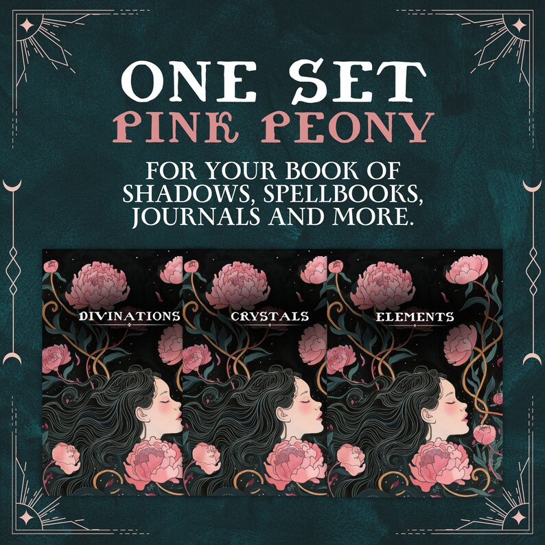 Printable Grimoire Pink Peony Divider Pages Digital Grimoire Paper Book ...