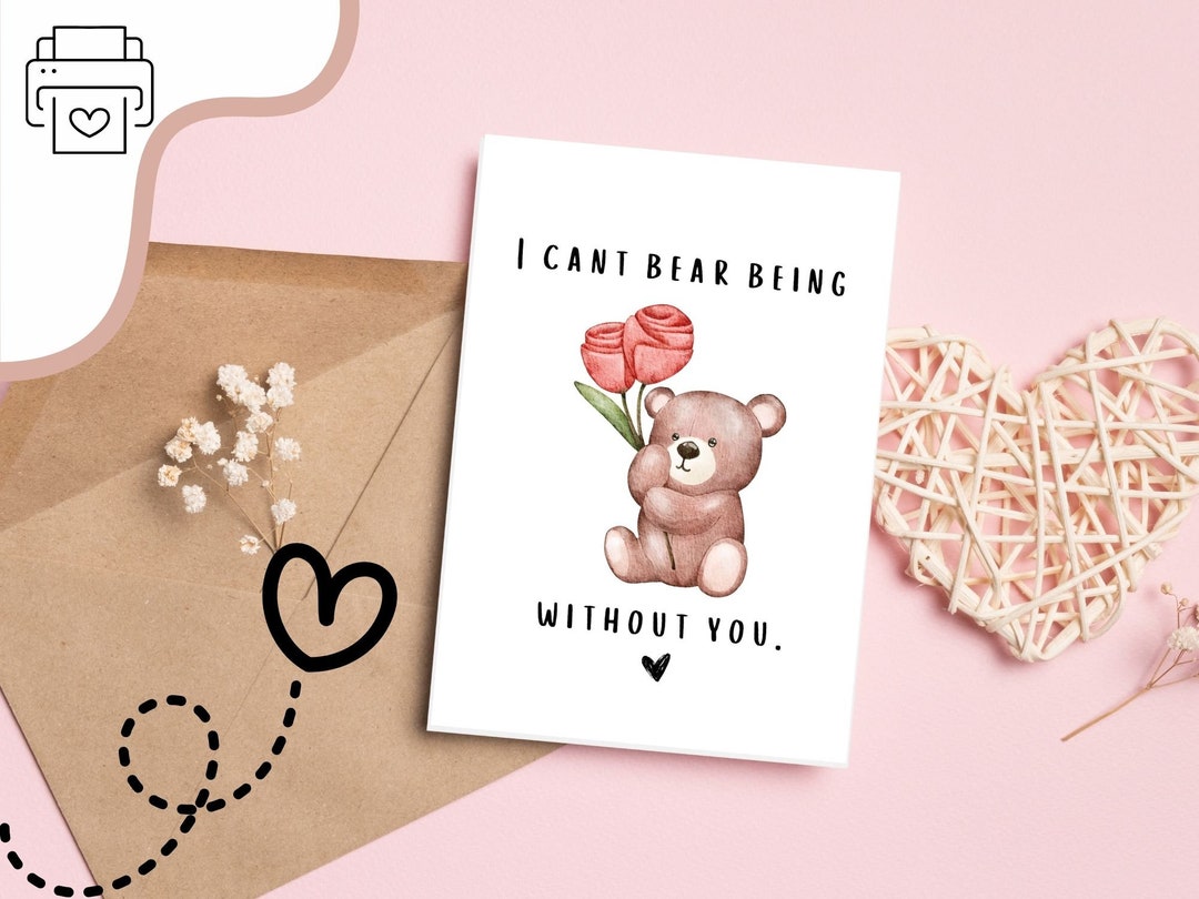 Valentines Day Card, Bear Valentines Card, Cute Sayings, Digital ...
