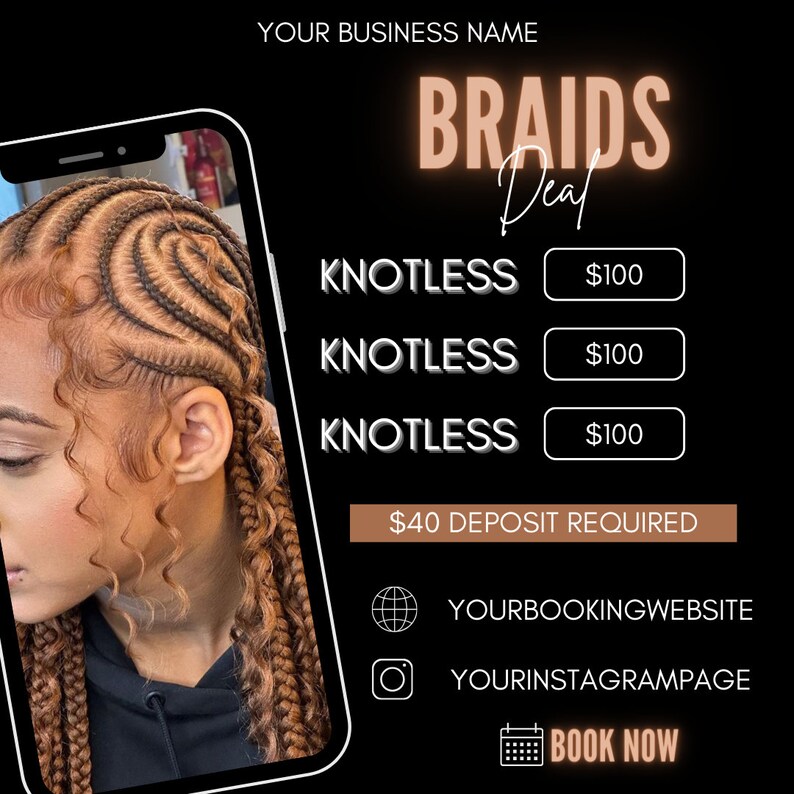 Braids Deal Flyer Template: DIY Salon Appointment Design - Etsy