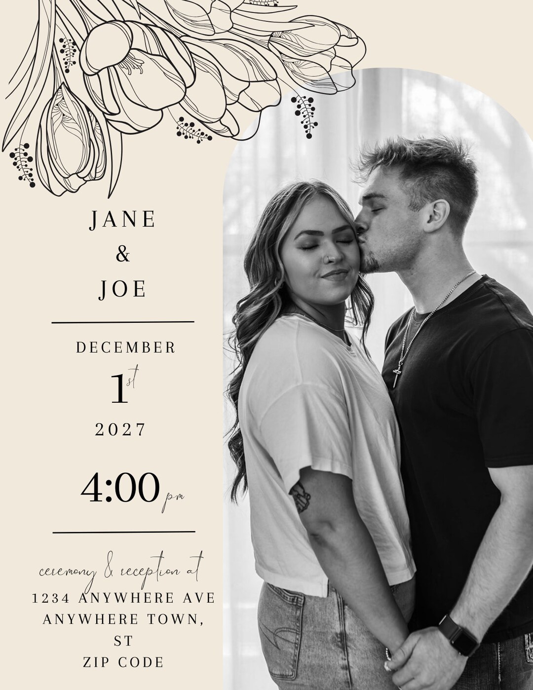 Simple Flower Outline Wedding Invitation - Etsy