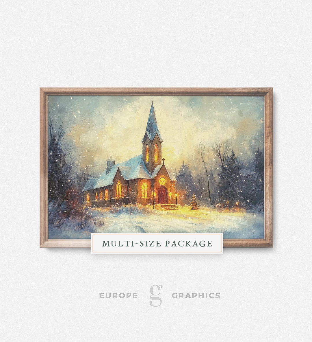 Printable Winter Church Glow Christian Church at Christmas Time, Snowy ...
